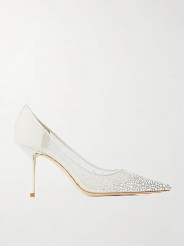 JIMMY CHOO Love 85 Crystal-embellished Mesh Pumps - White