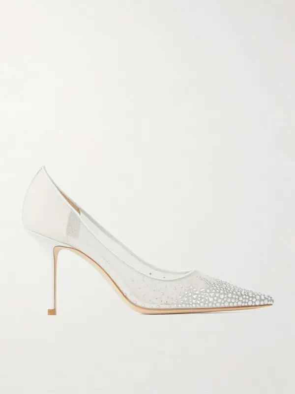 JIMMY CHOO Love 85 Crystal-embellished Mesh Pumps - White