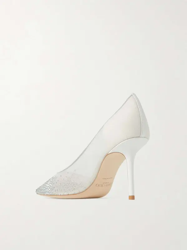 JIMMY CHOO Love 85 Crystal-embellished Mesh Pumps - White