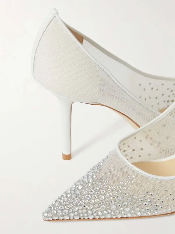 JIMMY CHOO Love 85 Crystal-embellished Mesh Pumps - White