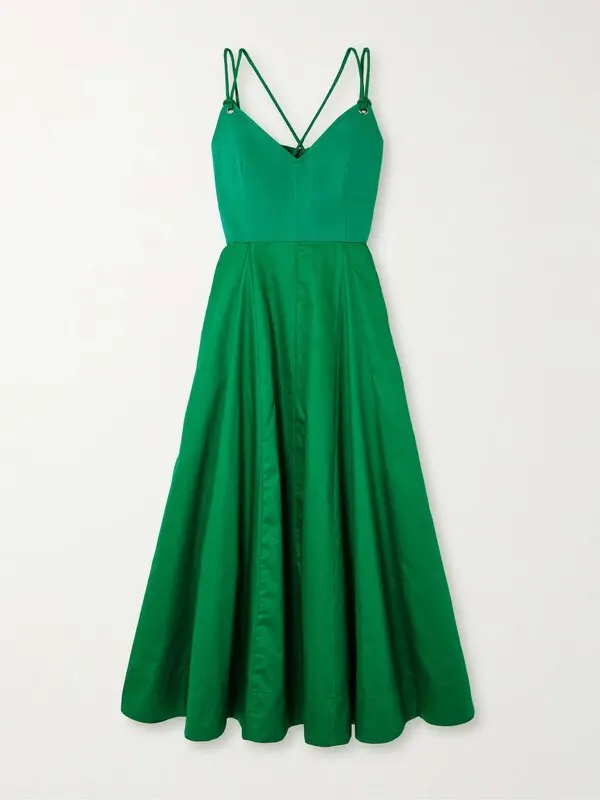 La Ligne Pleated Organic Cotton-Blend Poplin And Cotton Midi Dress In Green  - 40% Off | Editorialist