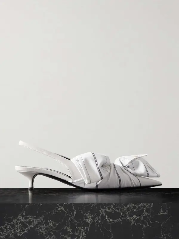 Balenciaga Striped Poplin-trimmed Leather Slingback Pumps