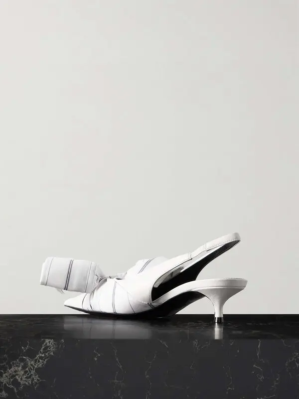 Balenciaga Striped Poplin-trimmed Leather Slingback Pumps