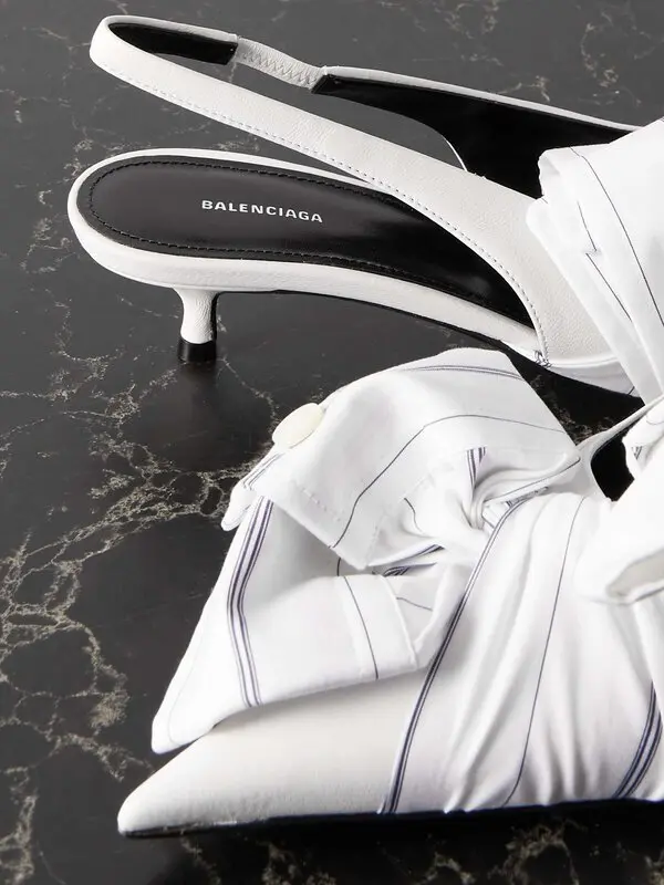 Balenciaga Striped Poplin-trimmed Leather Slingback Pumps