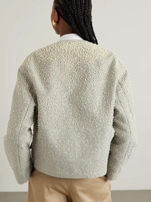 Dries Van Noten Faux Pearl-Embellished Metallic Tweed Jacket In