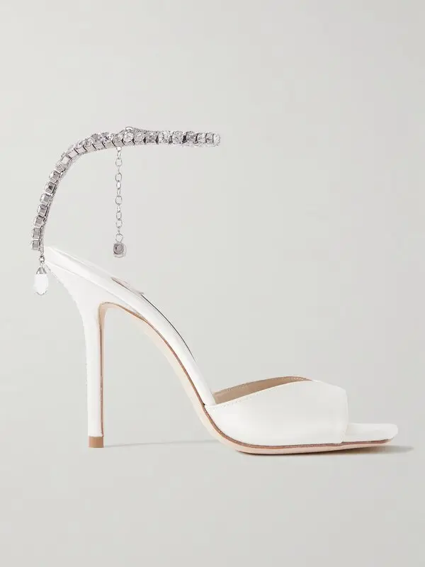 JIMMY CHOO Saeda 100 Crystal-embellished Sandals - Ivory