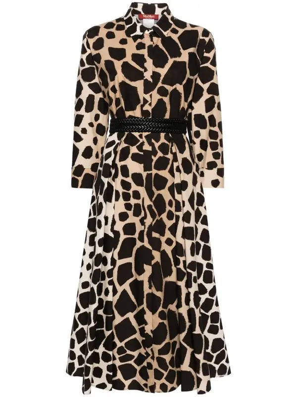 Max Mara Giraffe-print Flared Dress