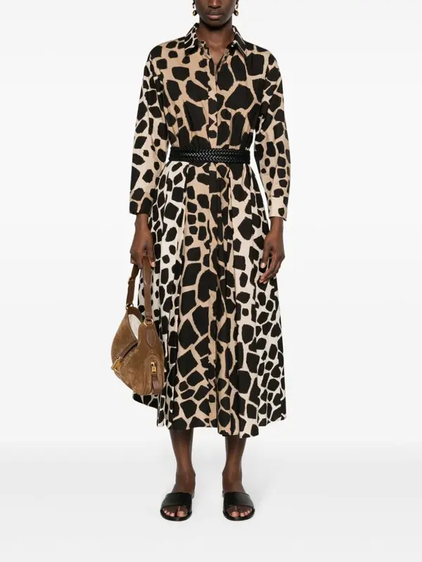 Max Mara Giraffe-print Flared Dress