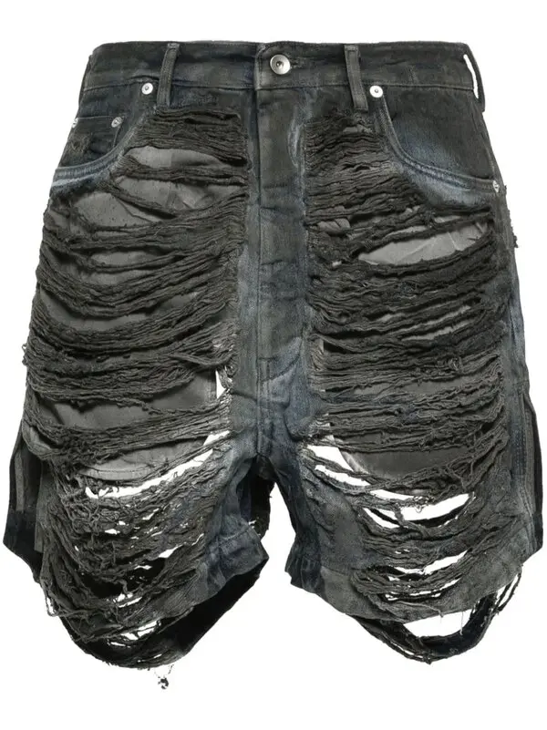 Rick Owens Distressed Denim Shorts - Grey