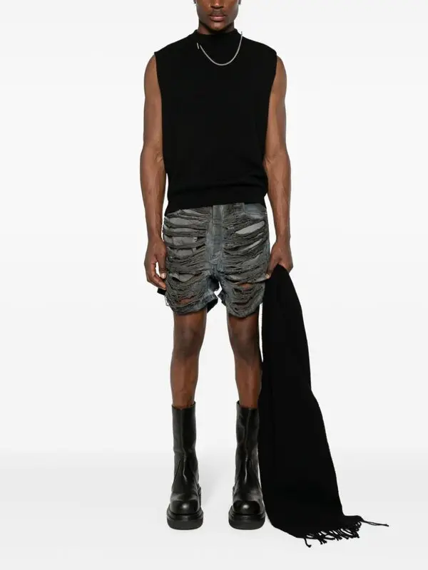 Rick Owens Distressed Denim Shorts - Grey