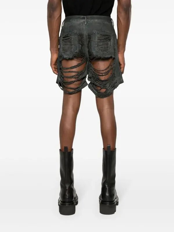 Rick Owens Distressed Denim Shorts - Grey