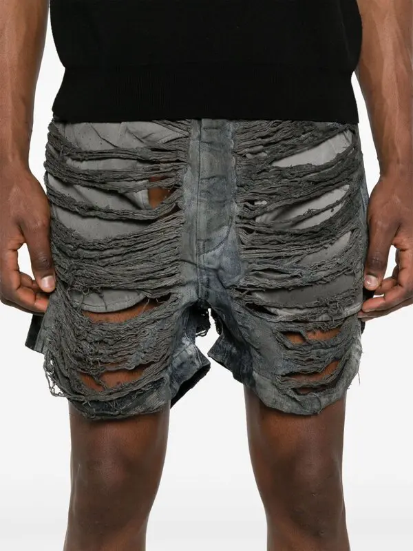 Rick Owens Distressed Denim Shorts - Grey
