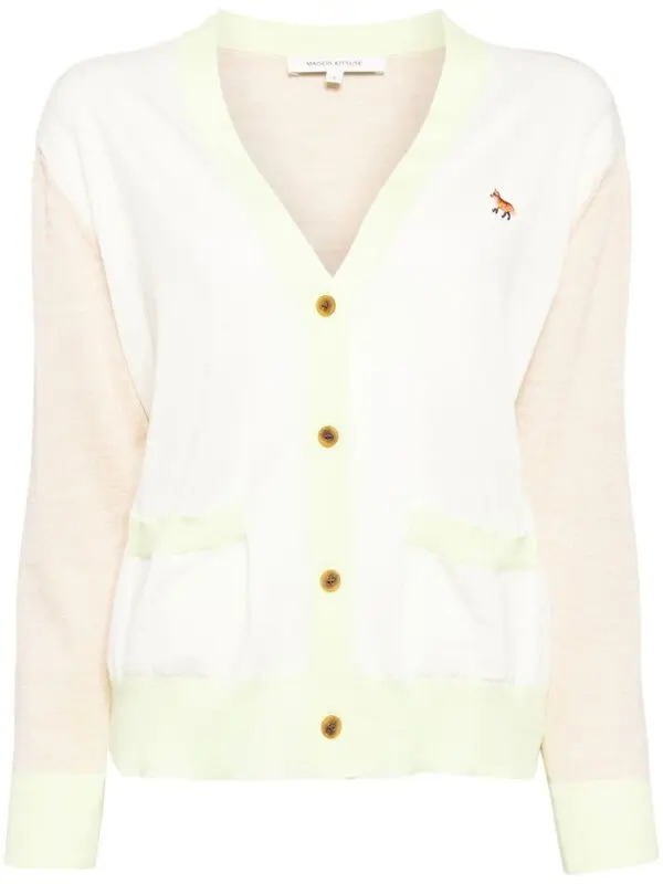 Maison Kitsuné Baby Fox-embroidered Wool Cardigan - White