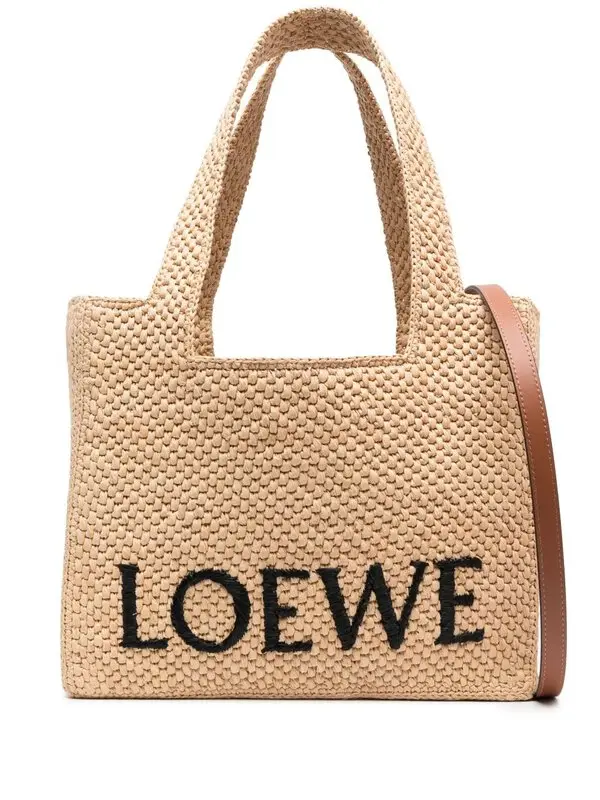 Loewe Embroidered-logo Raffia Tote - Neutrals