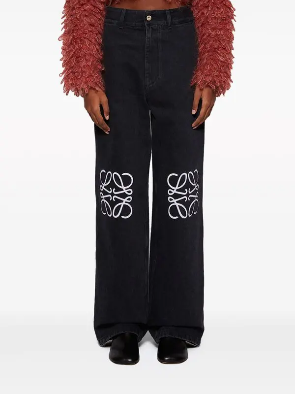 Loewe Anagram Print Wide-leg Jeans - Black
