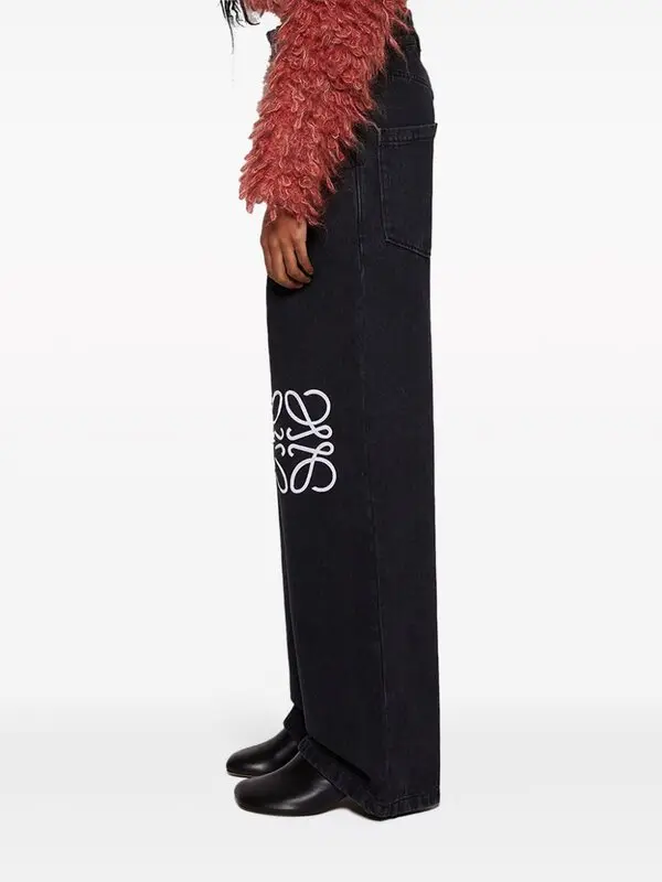 Loewe Anagram Print Wide-leg Jeans - Black
