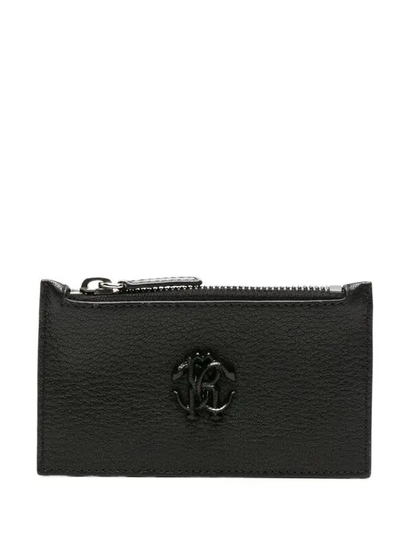Roberto Cavalli Rc-plaque Leather Cardholder - Black