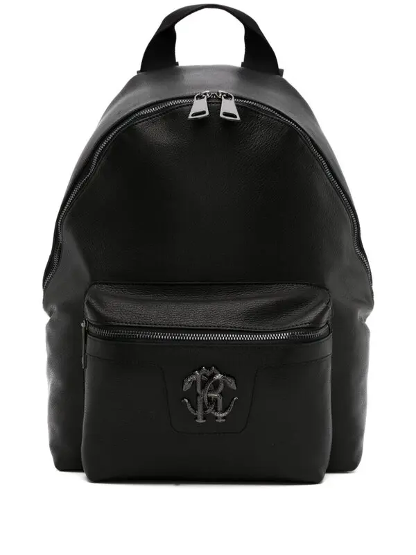 Roberto Cavalli Mirror Snake-plaque Leather Backpack - Black