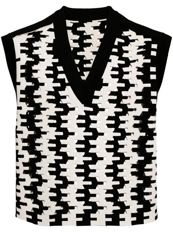 CROQUIS Geometric-pattern Print Vest - Black
