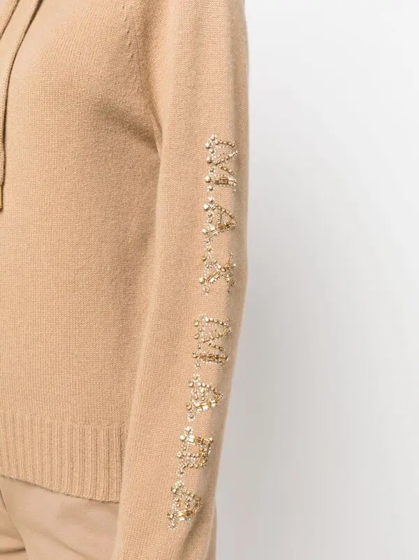 Max Mara Crystal-embellished Knitted Hoodie - Neutrals