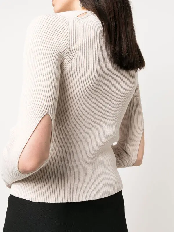 Fendi Ribbed-knit Cotton-blend Cardigan - Neutrals
