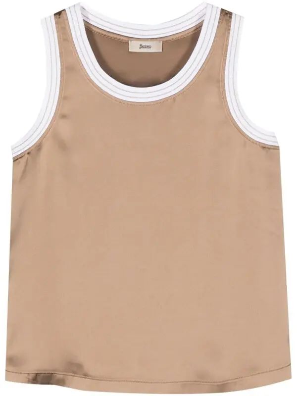 Herno Sleeveless Satin Finish Top With Metallic Threading - Brown