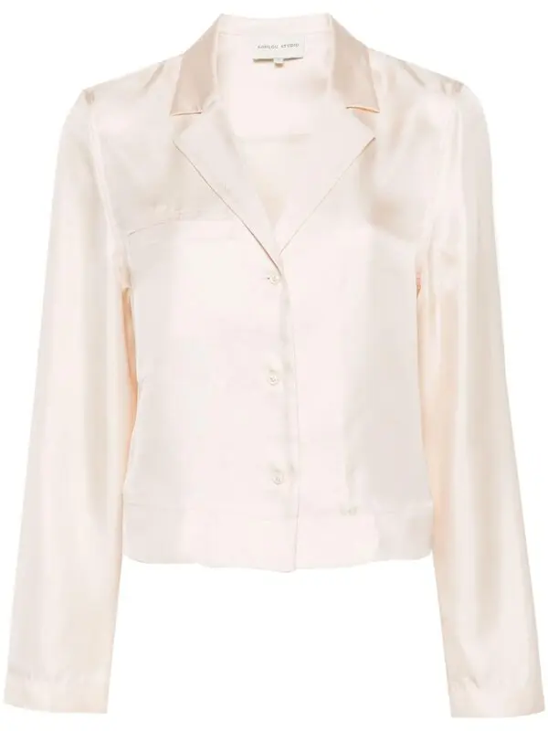 Loulou De Saison Aloma Silk Cropped Shirt - Pink