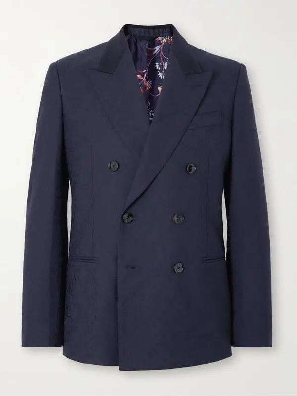 Etro Double-breasted Felt-trimmed Wool-jacquard Suit Jacket