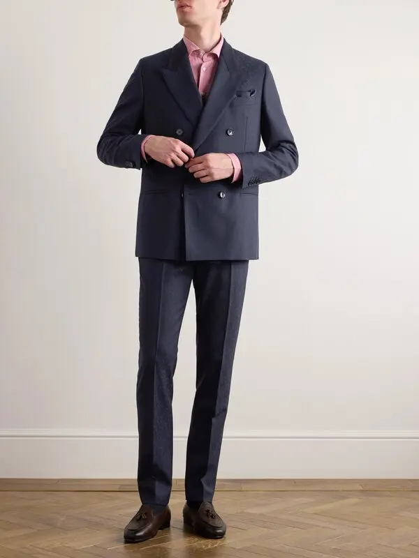 Etro Double-breasted Felt-trimmed Wool-jacquard Suit Jacket