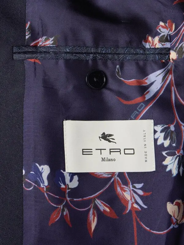 Etro Double-breasted Felt-trimmed Wool-jacquard Suit Jacket