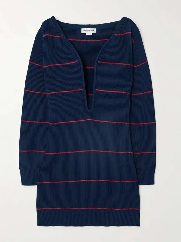 Victoria Beckham Striped Ribbed Cotton-blend Mini Dress
