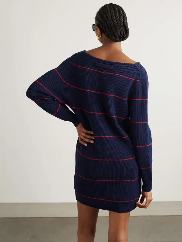Victoria Beckham Striped Ribbed Cotton-blend Mini Dress