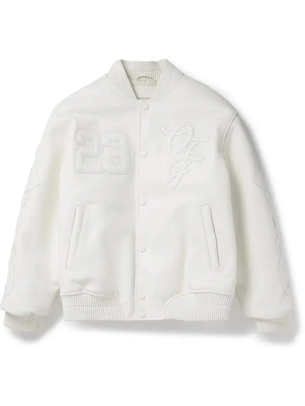 Off-White Natlover Oversized Logo-appliquéd Full-grain Leather Varsity Jacket