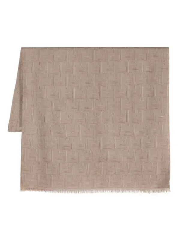 Fendi Ff-pattern Frayed-edge Scarf - Brown