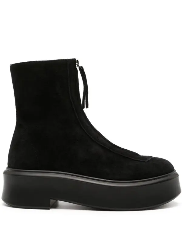 THE ROW Flatform Suede Ankle Boots - Black