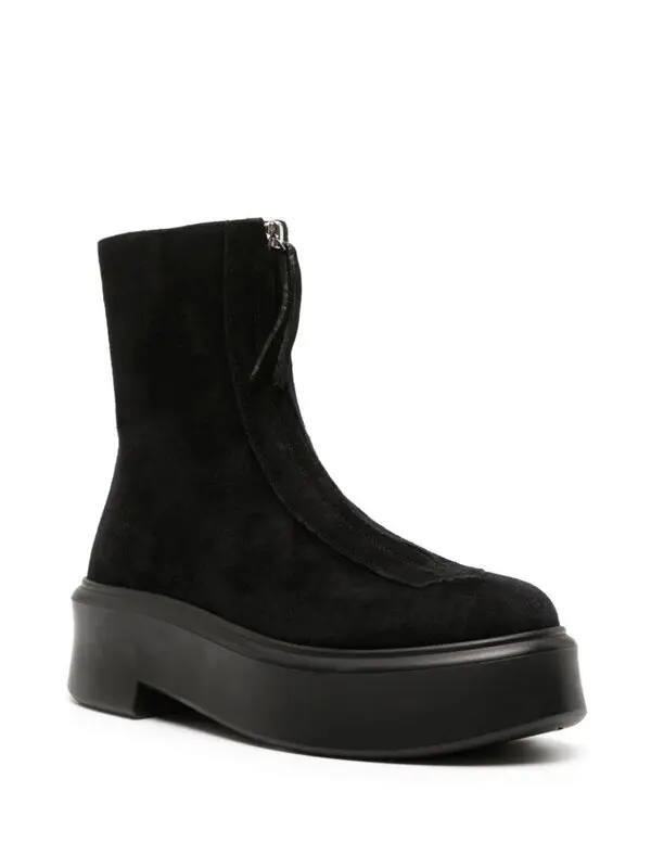 THE ROW Flatform Suede Ankle Boots - Black