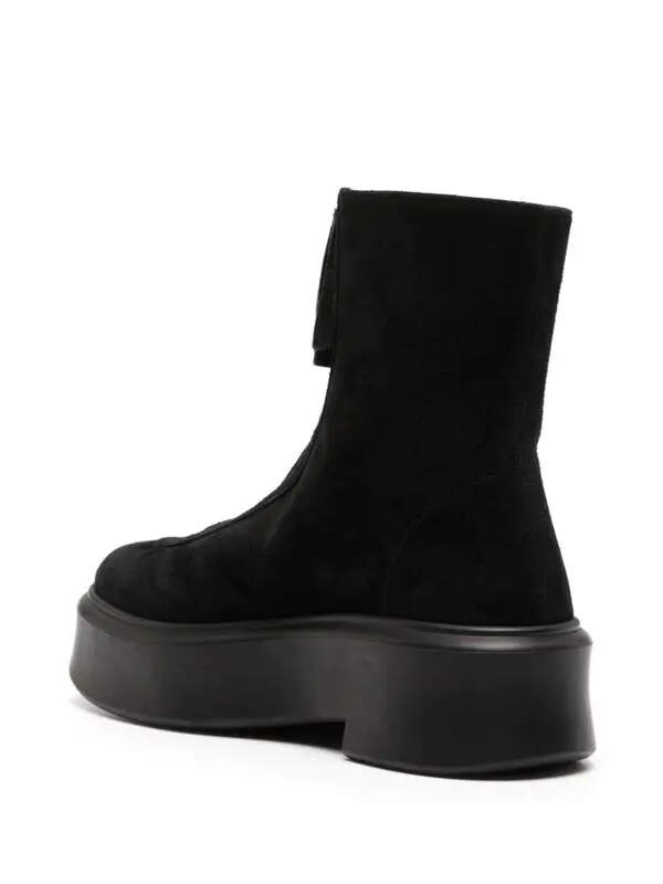 THE ROW Flatform Suede Ankle Boots - Black