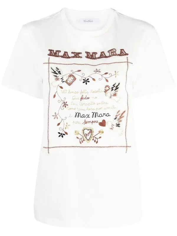 Max Mara Embroidered Slogan T-shirt - White