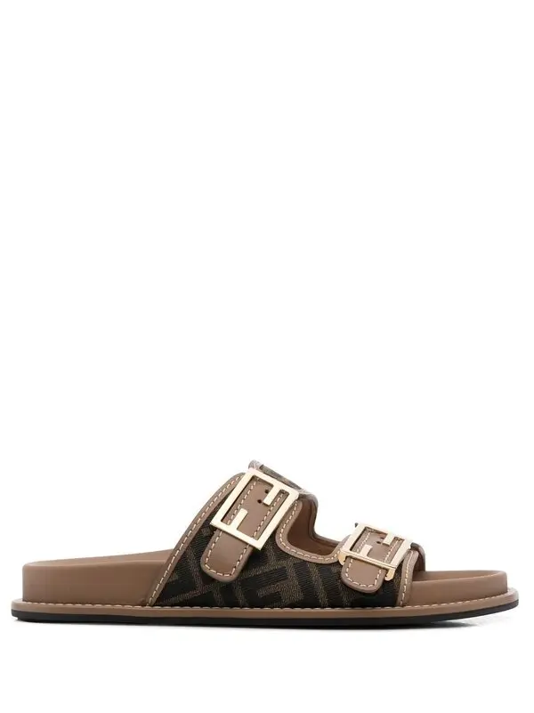 Fendi Logo-print Leather Sandals - Green