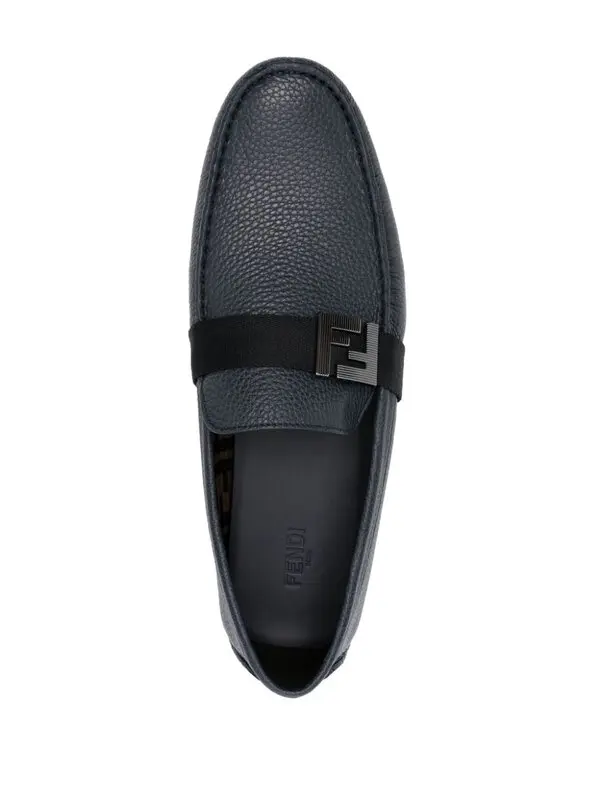 Fendi Ff Logo-Plaque Leather Loafers In Blue - 37% Off  display picture 2