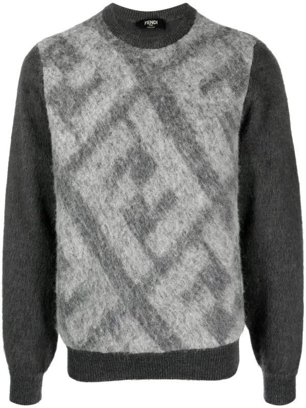 Fendi Ff-motif Knitted Jumper - Grey
