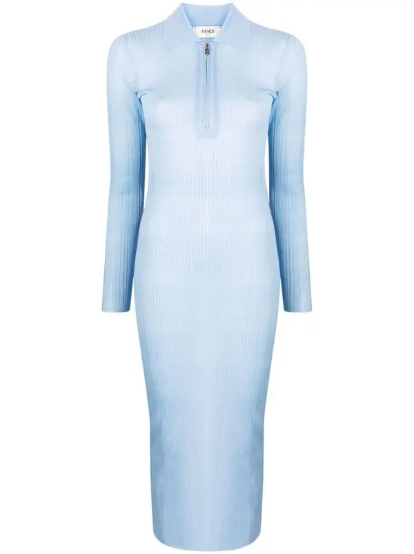 Fendi Long-sleeve Ribbed Midi Dress - Blue