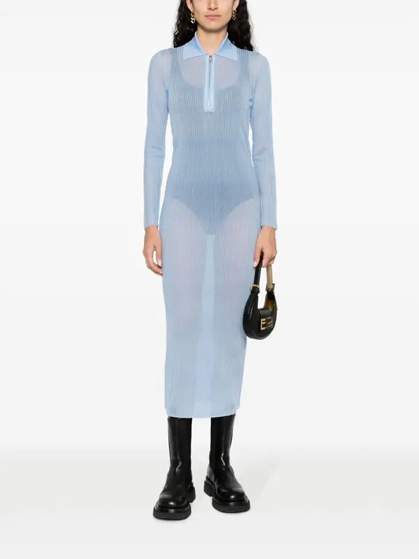 Fendi Long-sleeve Ribbed Midi Dress - Blue