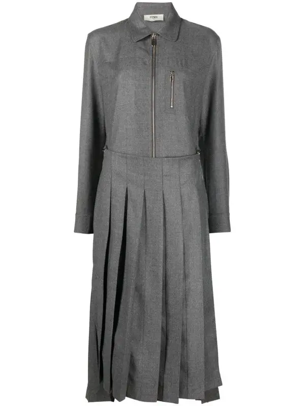 Fendi Spread-collar Pleated Midi Dress