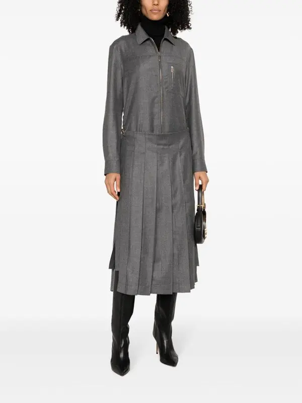 Fendi Spread-collar Pleated Midi Dress