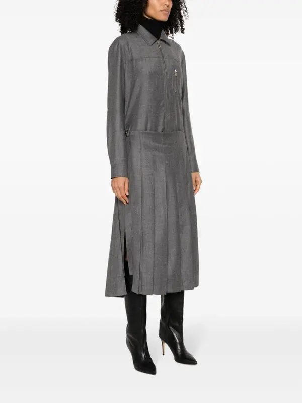 Fendi Spread-collar Pleated Midi Dress