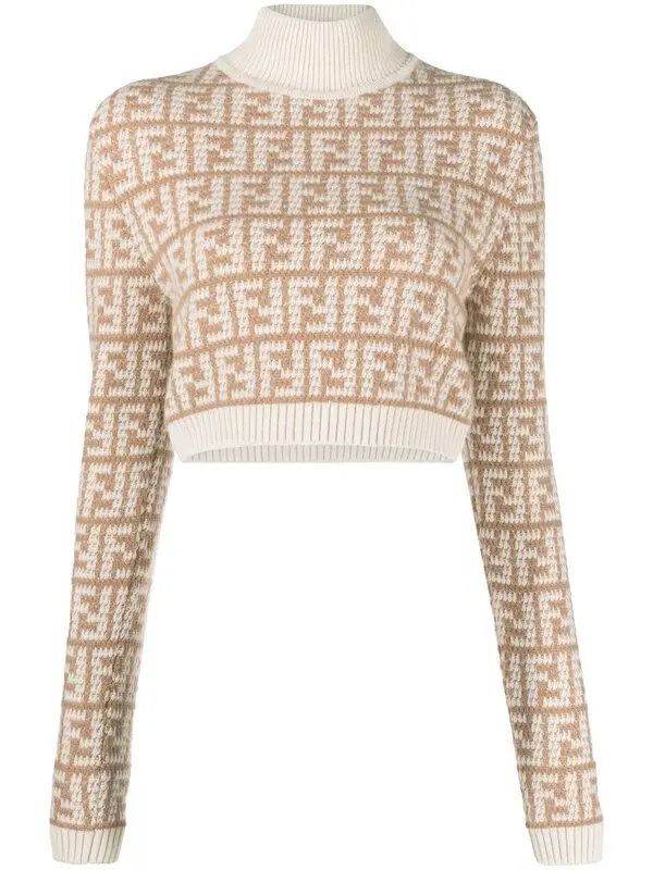 Fendi Ff Jacquard Cashmere Cropped Jumper
