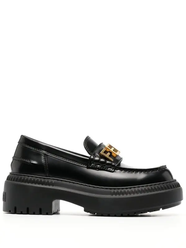 Fendi Logo-Lettered Chunky-Sole Loafers - Black | Editorialist