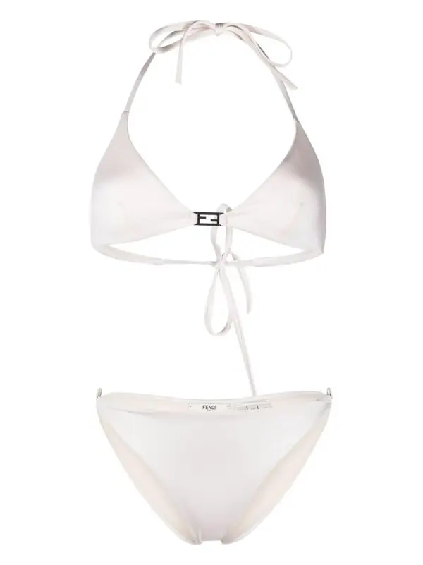 Fendi Logo Plaque Triangle-cup Bikini - Neutrals