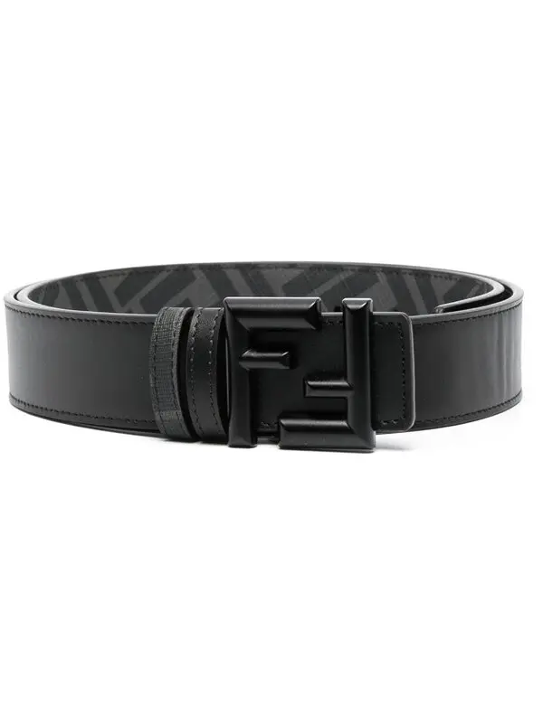 Fendi Ff Logo-buckle Leather Belt - Black